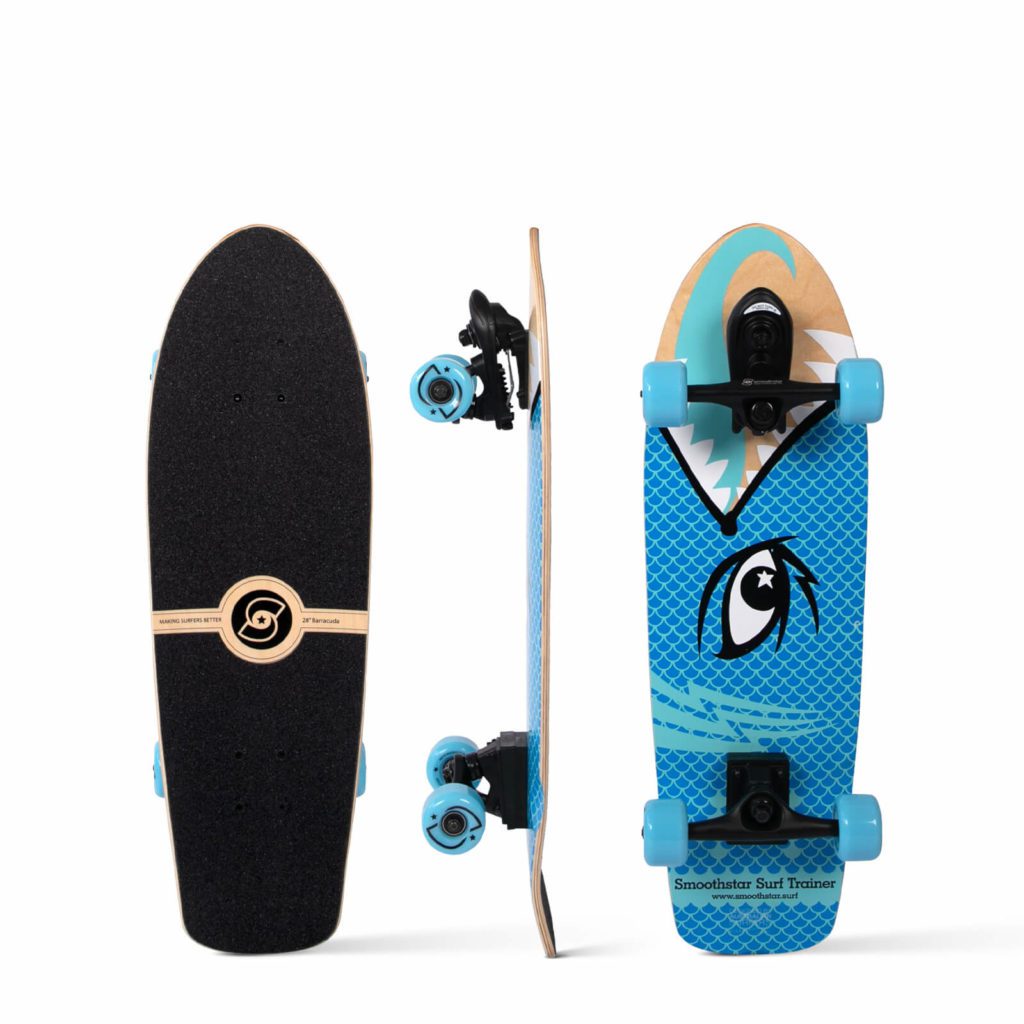 The 28" Barracuda blue complete surfskate surf trainer. SmoothStar